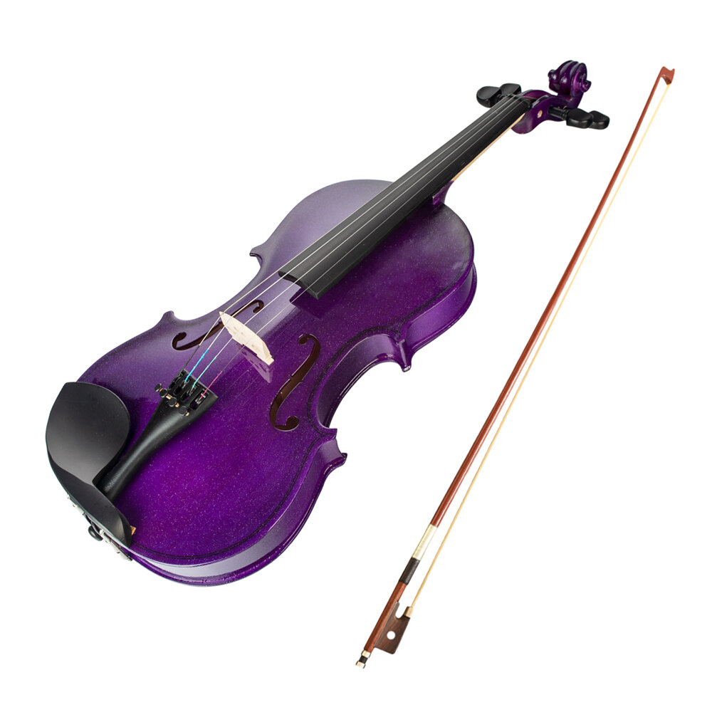 Скрипка 4/4 с верхней панелью из ели, задней и боковыми панелями из липы, бразильским смычком и чехлом из канвы для начинающих, цвет фиолетовый, 1 штука скрипка, 1 смычок, 1 чехол