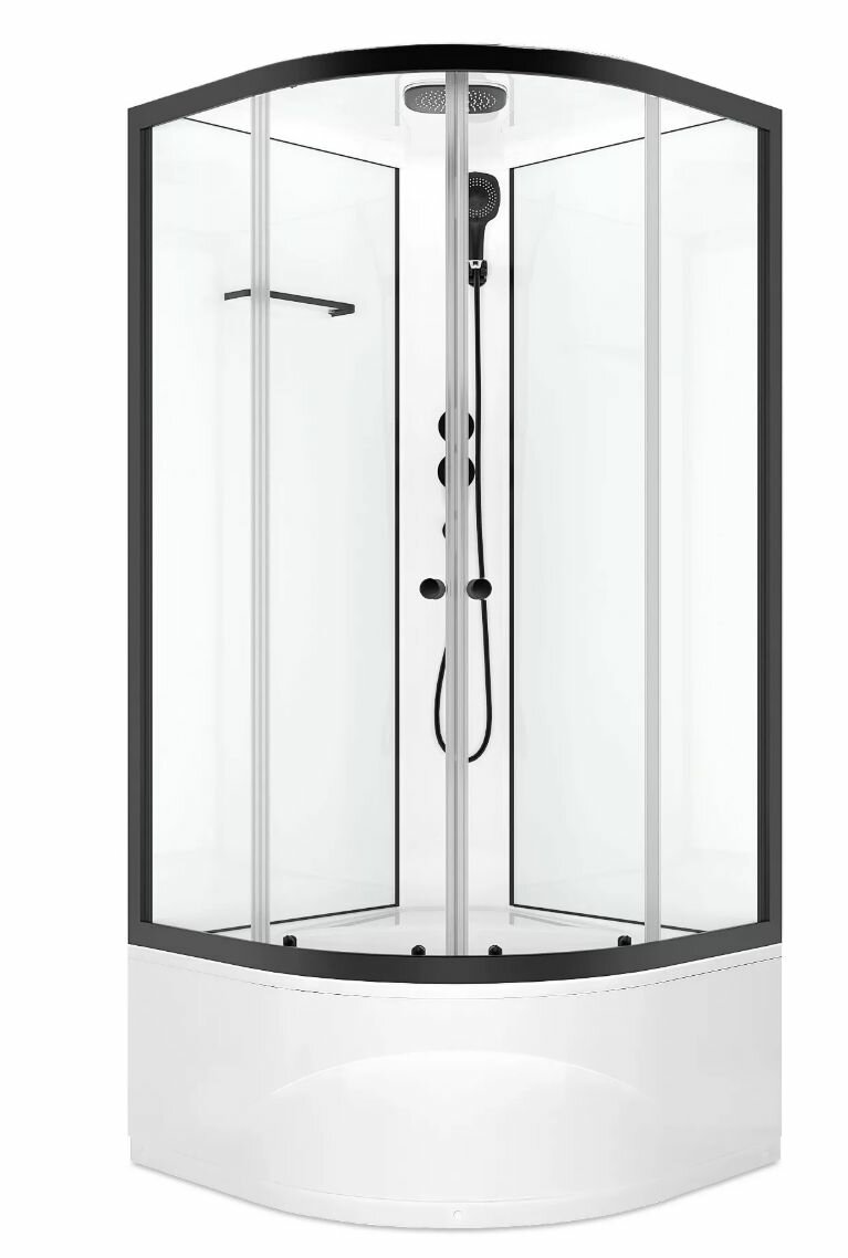 Душевая кабина Delight Slim 99 high Black Accents 90х90 см, высокий поддон, прозрачное стекло, белые стенки, черный профиль