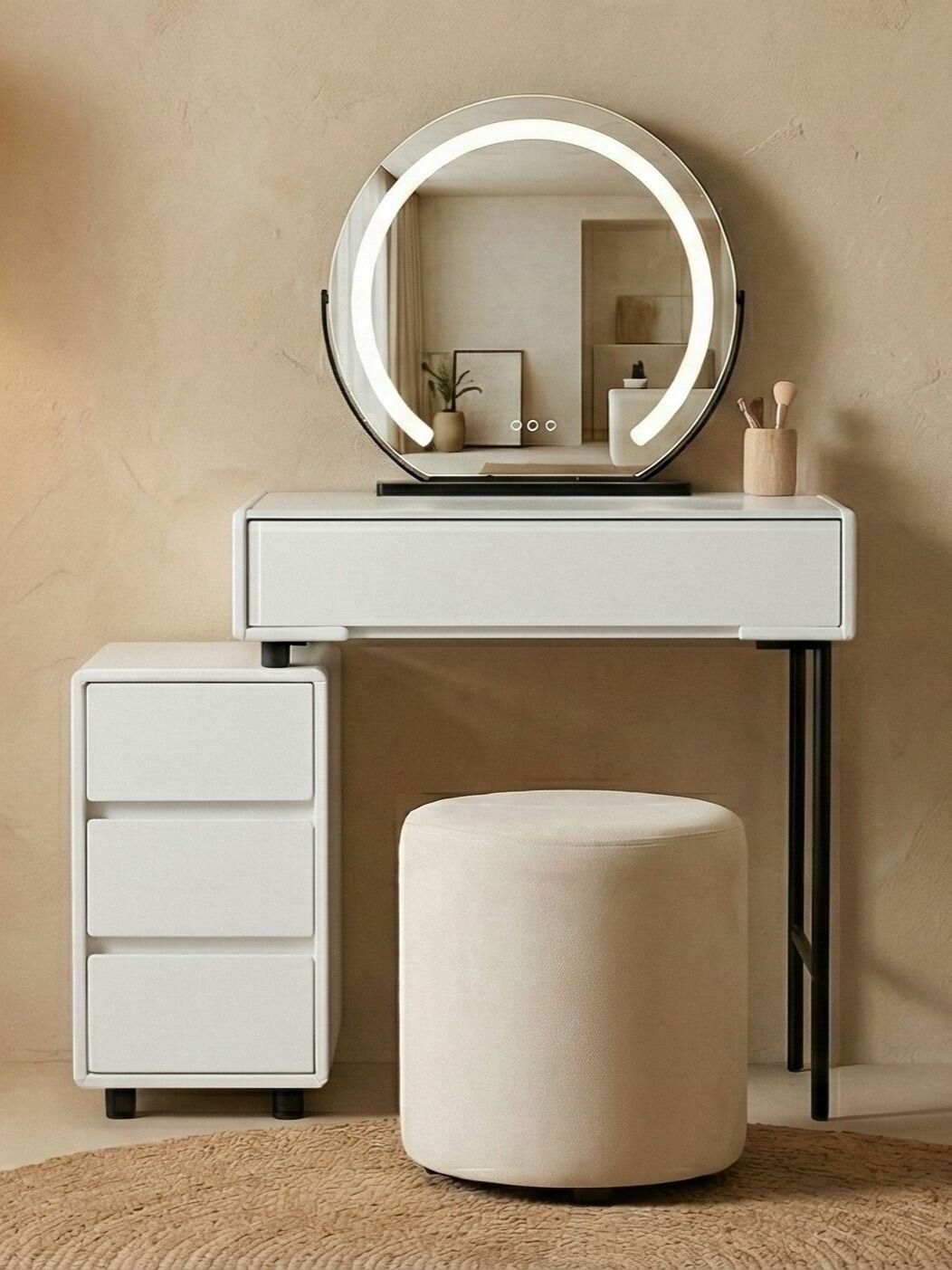 Туалетный столик с зеркалом "Tria" 60см, с подсветкой, с ящиками, с пуфиком