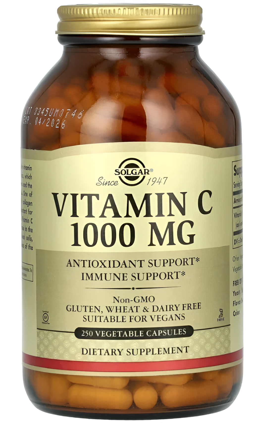 Аскорбиновая добавка Solgar 1000 мг, 250 капсул, для иммунитета и антиоксидантной защиты