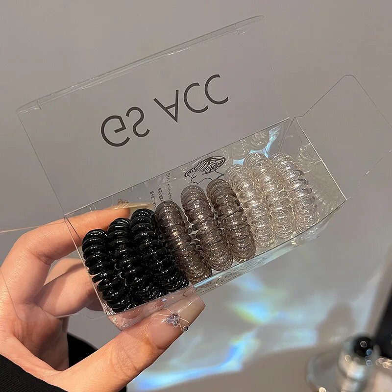 9 прозрачных спиральных резинок для волос dark