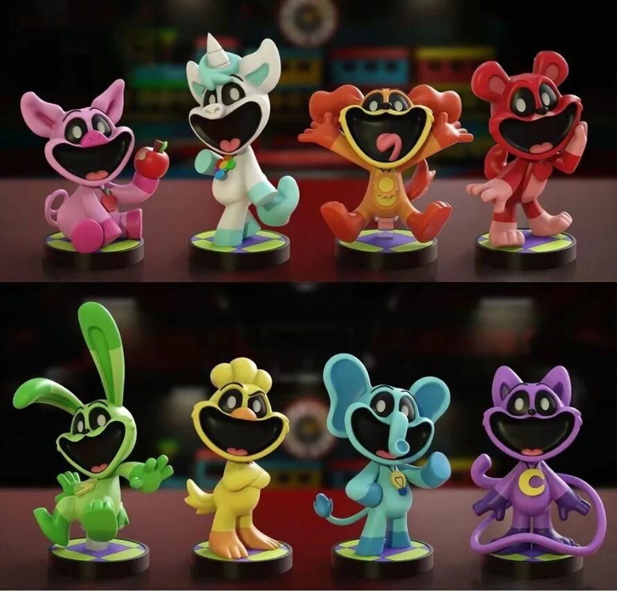 Набор фигурок улыбающиеся твари поппи плейтайм 3 / smiling critters poppy playtime 3 8шт (8см, пакет)