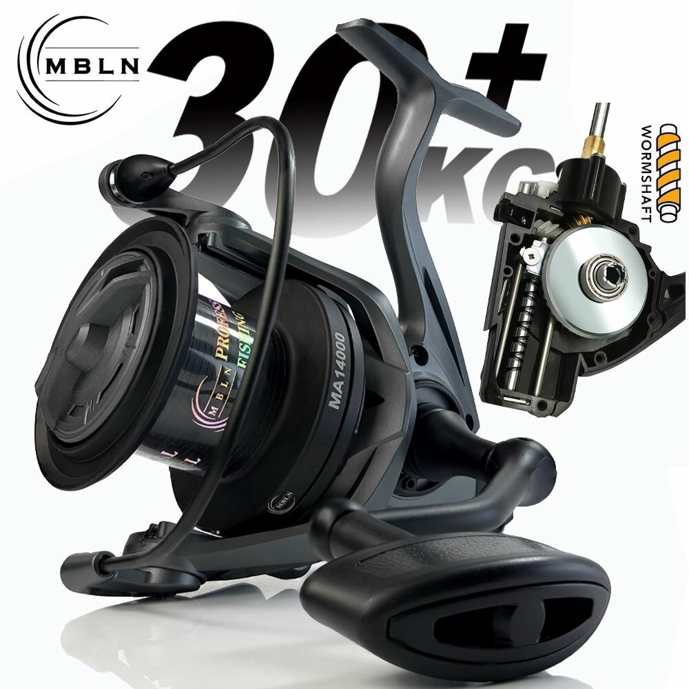 MBLN карповая катушка 14000 с большим запасом лески, 5+1 подшипников, передаточным числом 4.8:1, алюминиевой шпулей и рукояткой, стальным валом и антиреверсом для ловли крупной рыбы