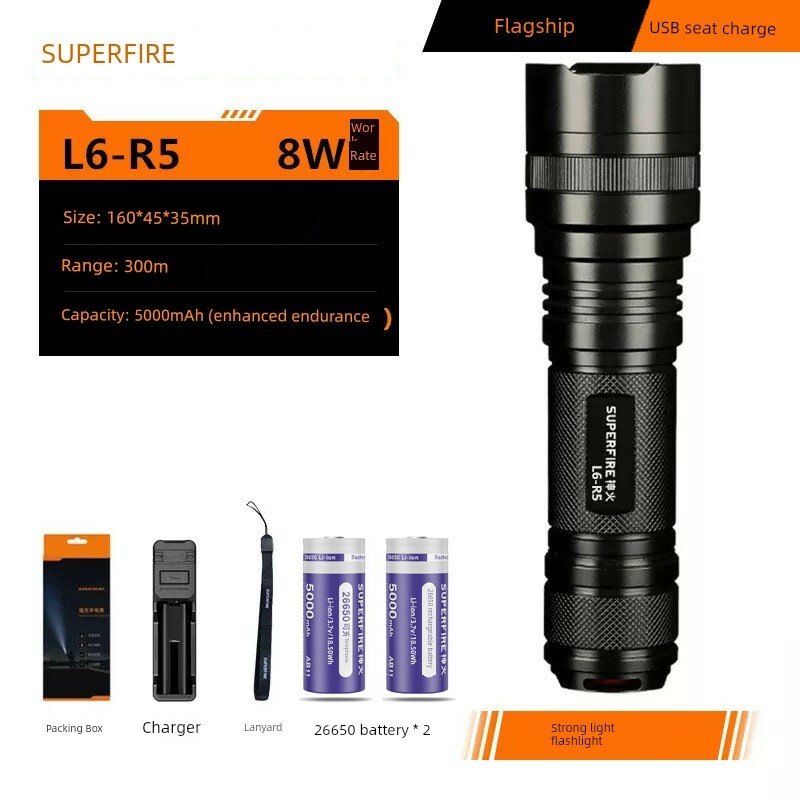 SupFire Shenhuo L6-XPE/R5 мощный фонарик T6-L2 перезаряжаемый светодиодный уличный фонарь 26650, дальний король L6-R5