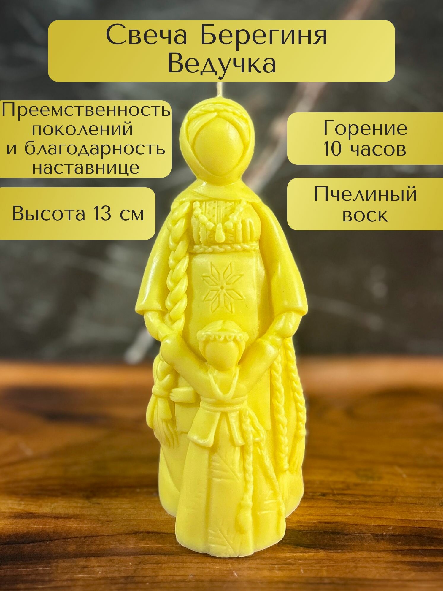 Свеча Берегиня Ведучка из пчелиного воска Лимонная yakonk