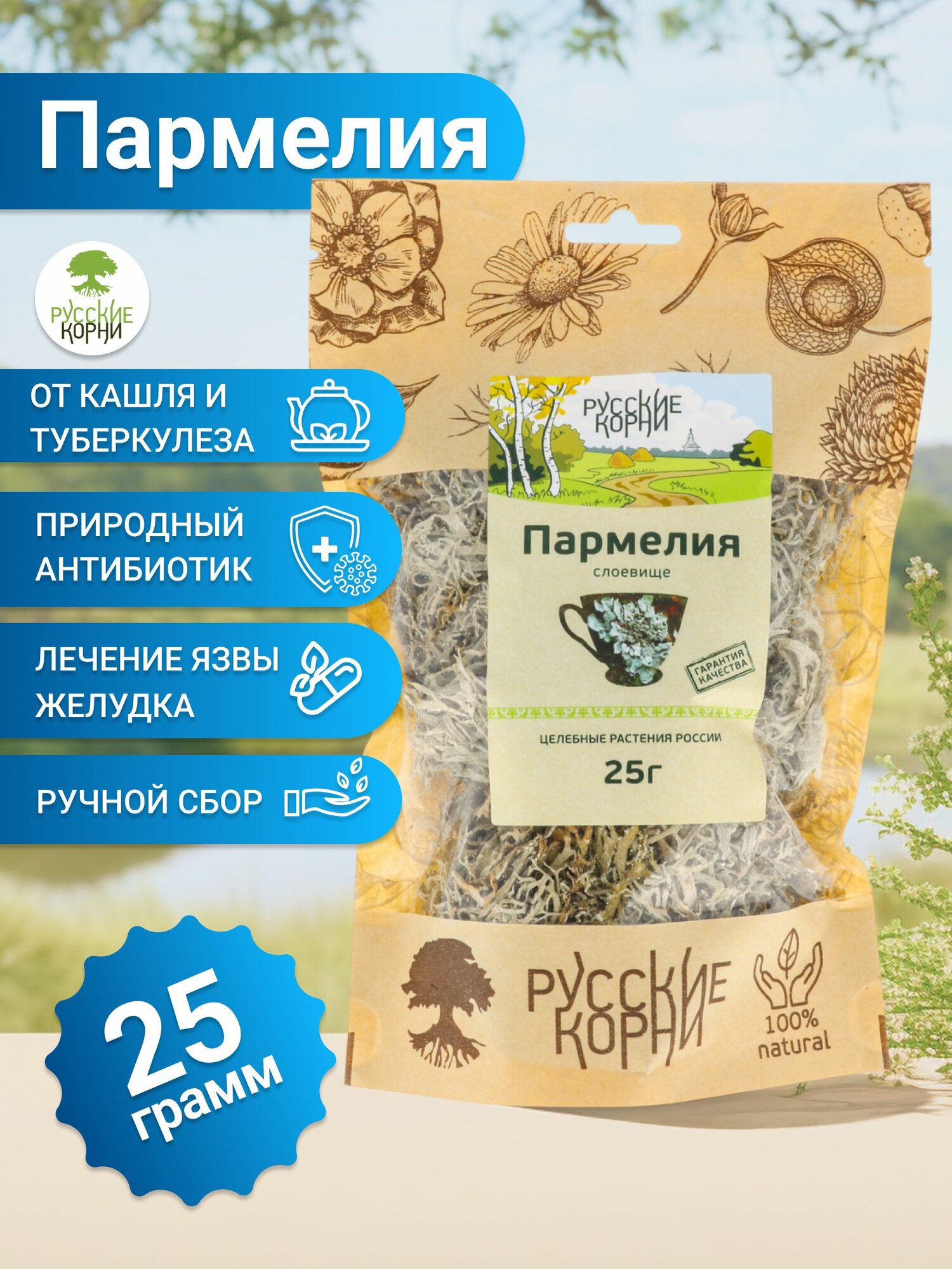 Травяной Сбор Пармелия Лишайник от Кашля, 25 г - "Русские Корни"