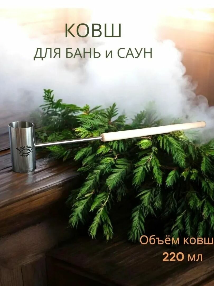 Ковш для бани сауны Банный день, нержавеющая сталь, бежевый, 0,22 л