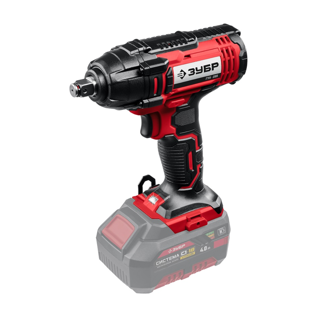 Гайковерт аккумуляторный ЗУБР ГУЛ-255, 18 В, Li-Ion, без АКБ, 250 Нм, 2800 об/мин, 3600 уд/мин, красный