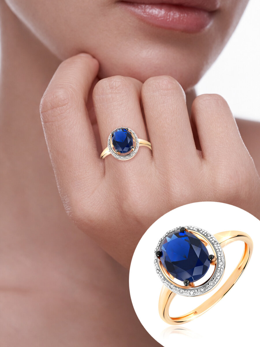 Кольцо, серебро, 925 проба, родирование, золочение, фианит