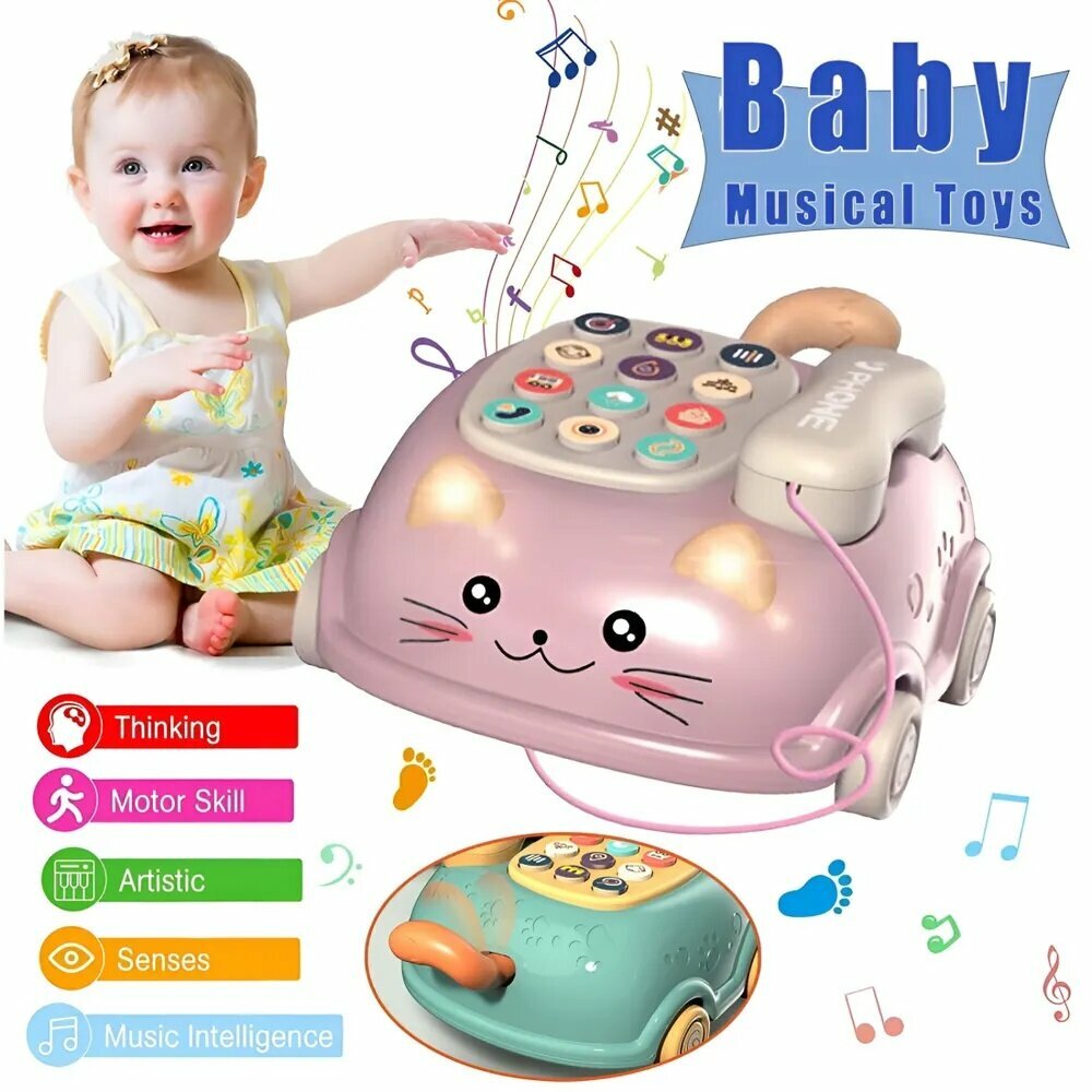 BESTSKY Музыкальный автобус для детей, обучающая игрушка с музыкой и светом, развивающая игрушка для малышей 18 месяцев и старше, подарок на день рождения и Рождество.