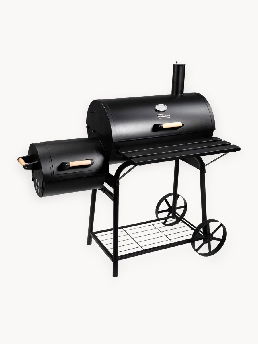 Стационарный угольный гриль-бочка с коптильней GoGarden CHEF-Smoker 66 PRO, черный