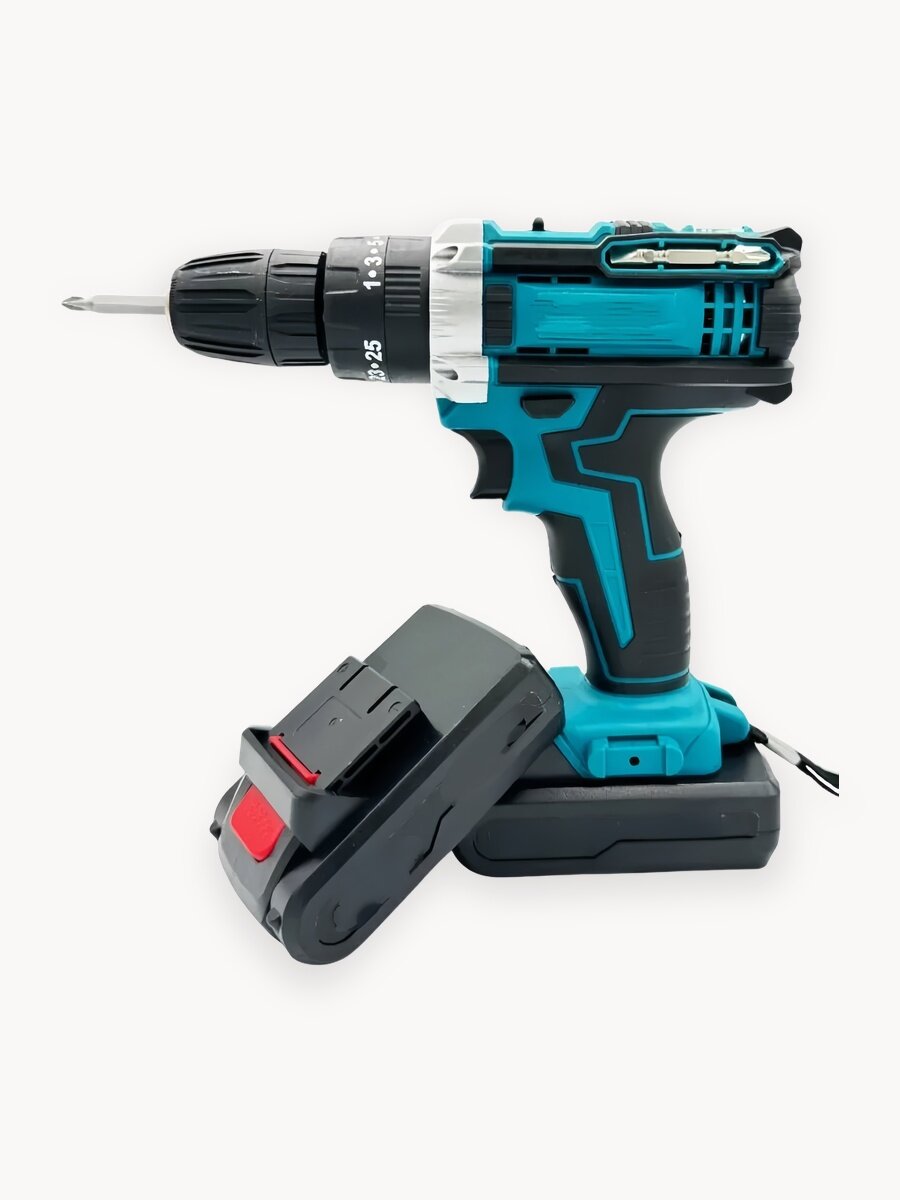 Шуруповерт аккумуляторный ударный, дрель-шуруповерт, набор инструментов в кейсе + перчатки