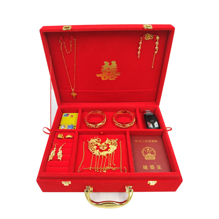 Шкатулка для драгоценностей "Золотая", 3 шт, красная, 34x25x10 см