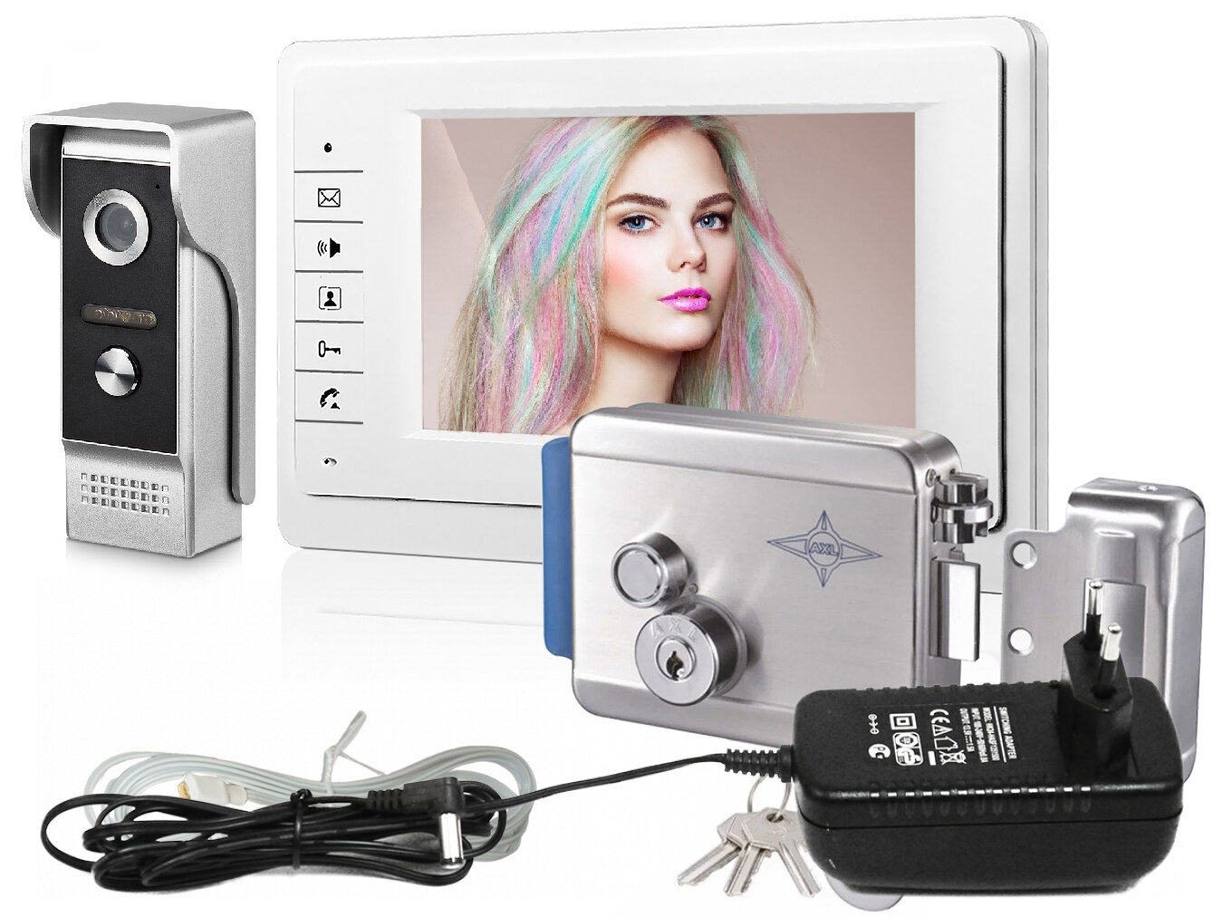 Набор (видеодомофон - замок) - EP-7400 и AX091 (F1469EU) и вызывная панель, замок электромеханический и домофон на дверь