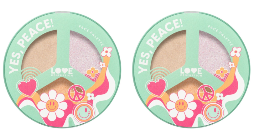Палетка для лица Love Generation Yes, Peace! тон 04 Золотой, голубой, персиковый, 9.6 гр, 2 шт