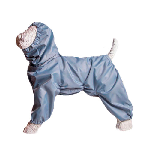 Комплект: Комбинезон-дождевик+Снуд (шапка) для КАВАЛЕР-КИНГ-ЧАРЛЬЗА-СПАНИЕЛЯ кобеля, повышенной прочности, цвет серо-голубой