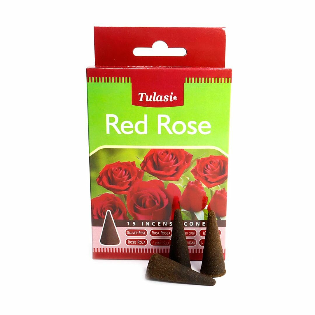 Индийские благовония конусы Саратхи Красная Роза (Sarathi Red Rose Cones) натуральные ароматические благовония конус для дома, йоги, медитации, релакса, очистки воздуха и ароматерапии 15 шт