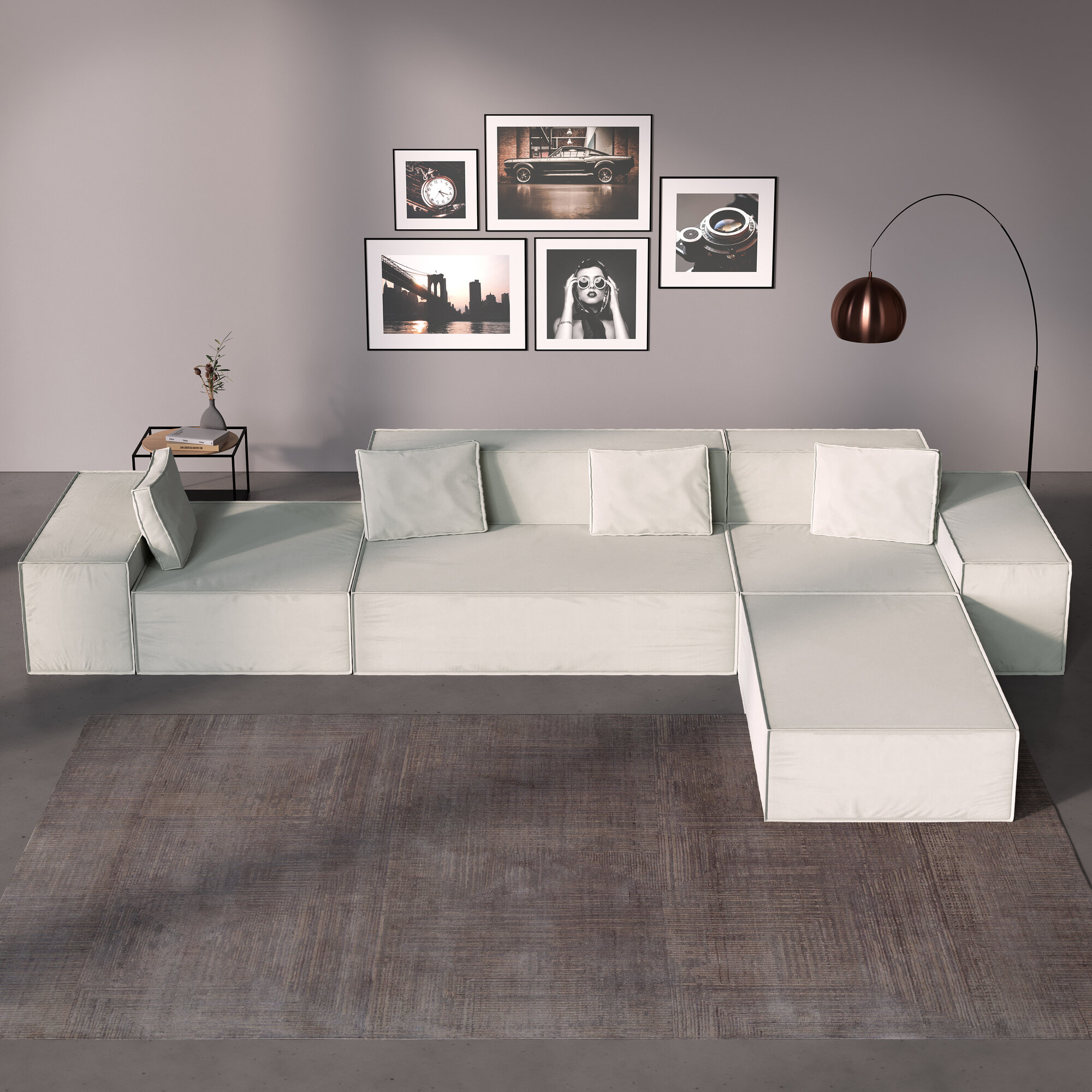 Диван модульный Salon Tron MONO, антивандальная велюровая обивка, 430х265х70 см