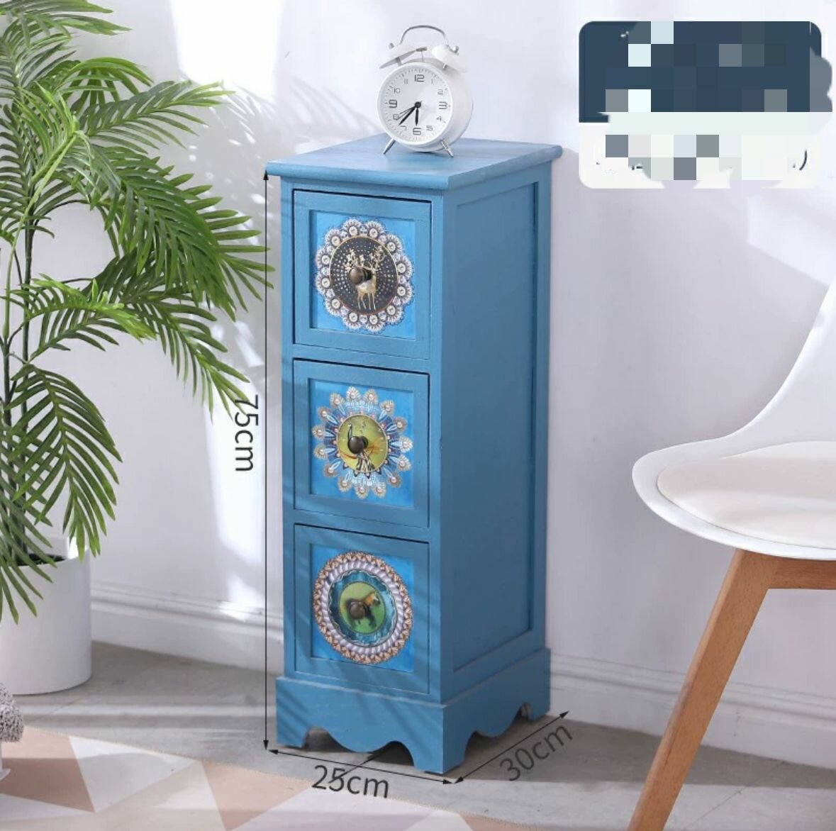 Комод, дерево, для дачи, дома, общественных мест, синий, с ящиками, 25 см x 30 см x 75 см