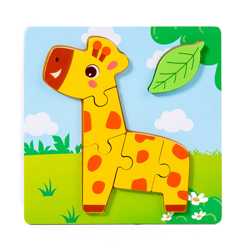 Деревянная 3D пазл-зверек для малышей 2-3 лет, обучающая игра с жирафом, монтессори-активность