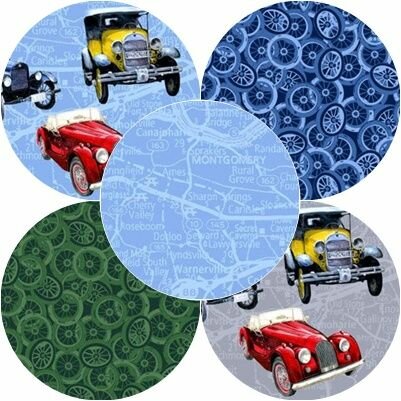 Ткань для пэчворка Classic Cottons "Старинные авто", 100% хлопок, 110 см