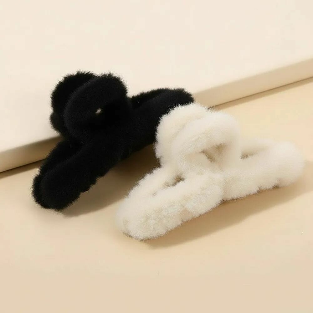 Крабики для волос пушистые и мягкие - 2 ш, черный и шампань