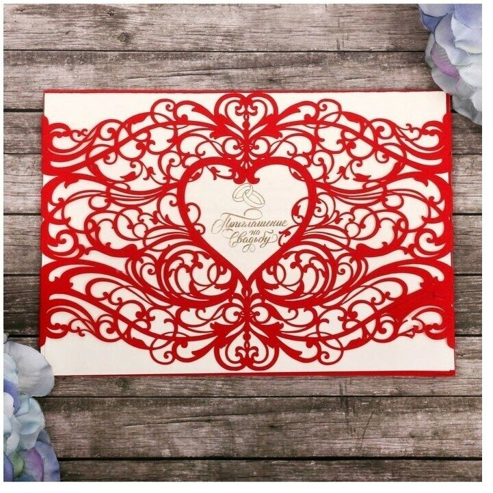 NNB Свадебное приглашение, резное, цвет красный, 18.4 х 13 см