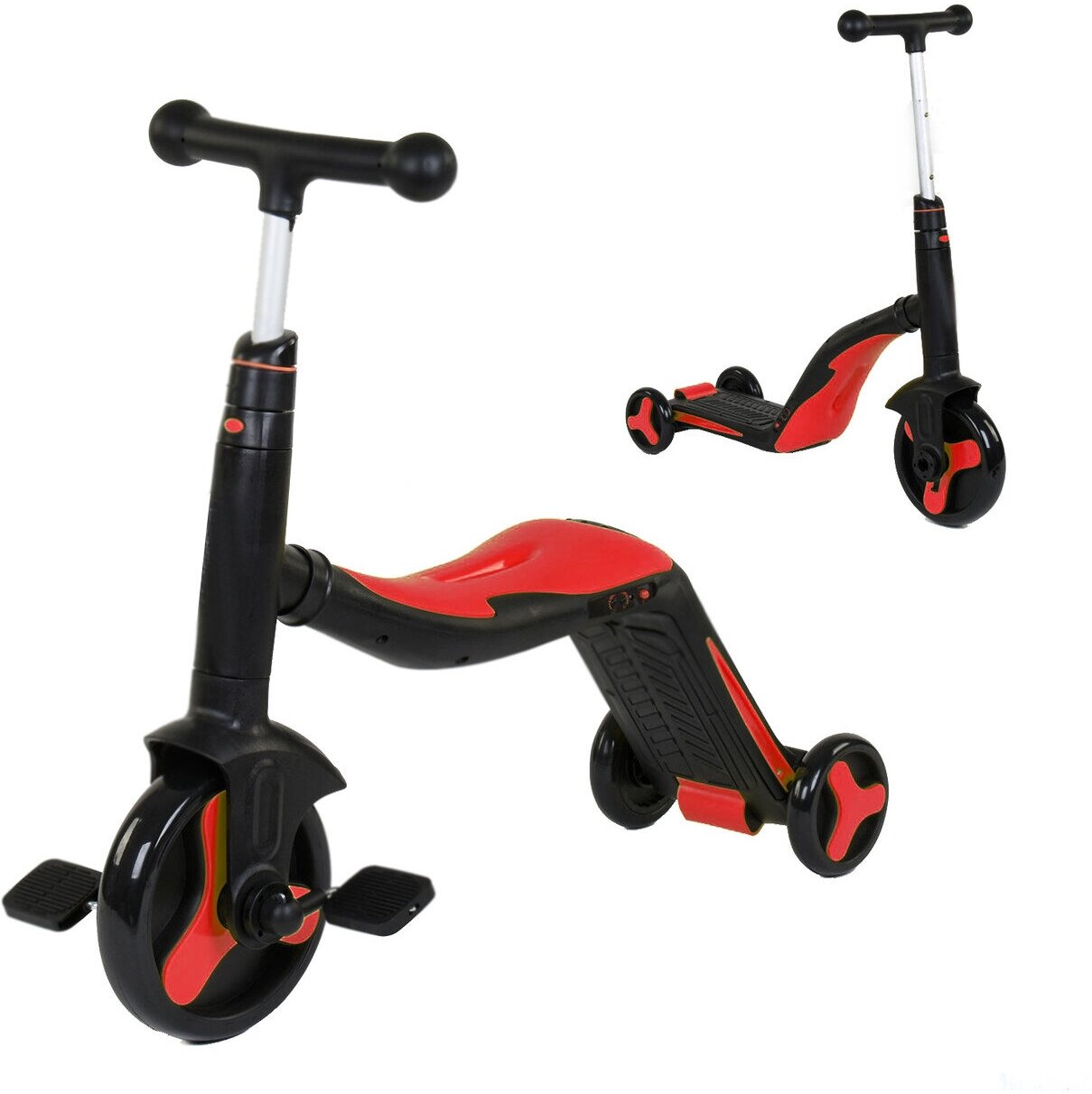 CS toys Детский самокат-беговел с музыкой 3в1 (самокат, беговел, велосипед) - FL-868 черно-красный