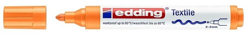 Маркер edding 4500, для ткани, пигментные чернила, круглый наконечник, 2-3 мм, стирка до 60 С Неон оранжевый
