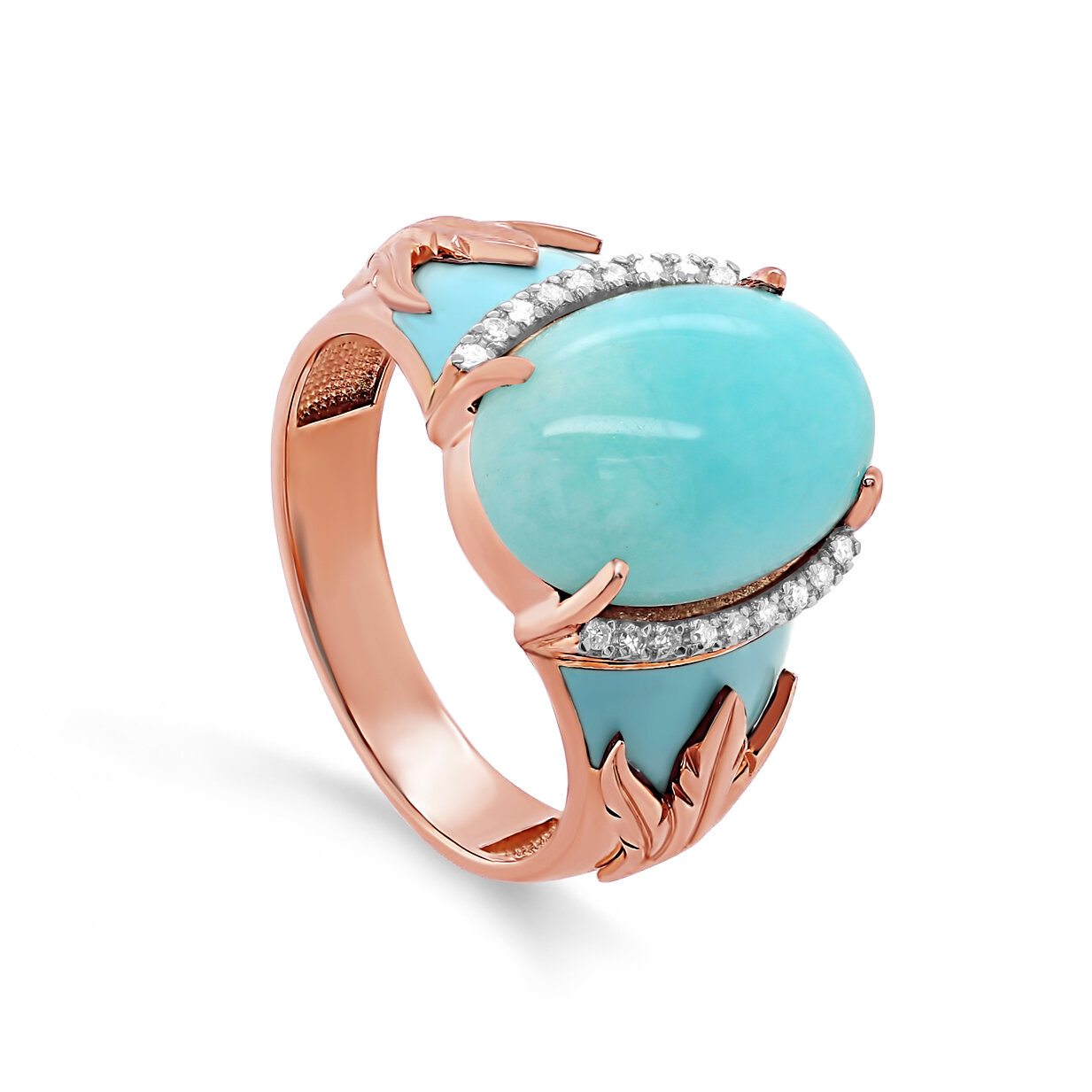 Кольцо, красное золото, 585 проба, амазонит, бриллиант