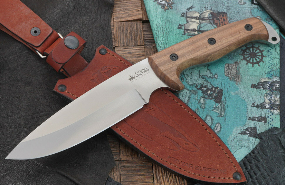 Туристический нож Kizlyar Supreme Shark, сталь Aus-8, рукоять орех