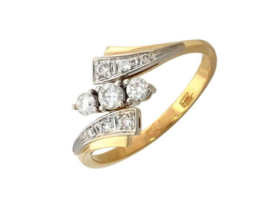 Кольцо дорожка, комбинированное золото, 585 проба, фианит