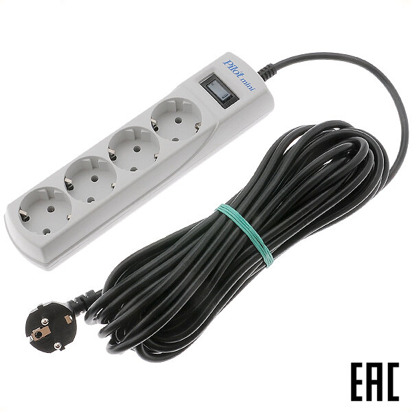 Сетевой фильтр Pilot-mini (арт.131) 4 розетки "евр" 10м серый 10А 150Дж ЗИС