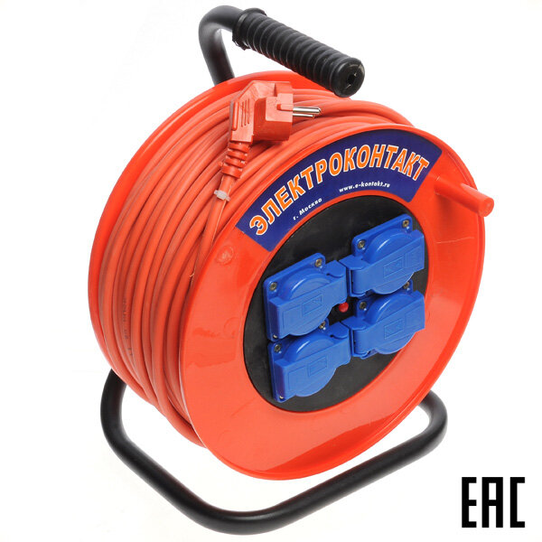 Удлинитель на пласт. кат. УХз16-004Р(50м 3х1,5) 4 роз."евр" 16А IP44 т/реле"эксперт" 17295 Электроконтакт