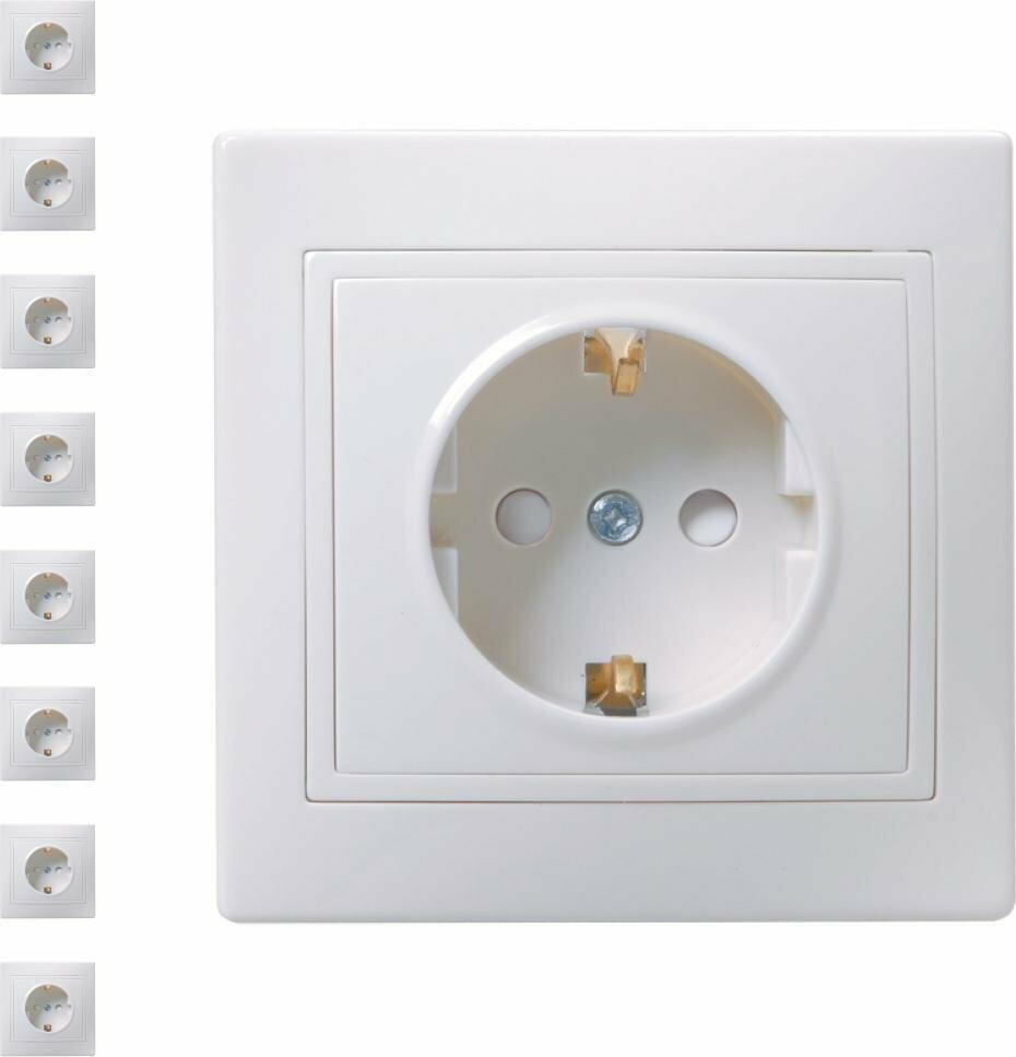Розетка IEK Кварта с заземлением с защитными шторками белая (комплект из 8 шт)