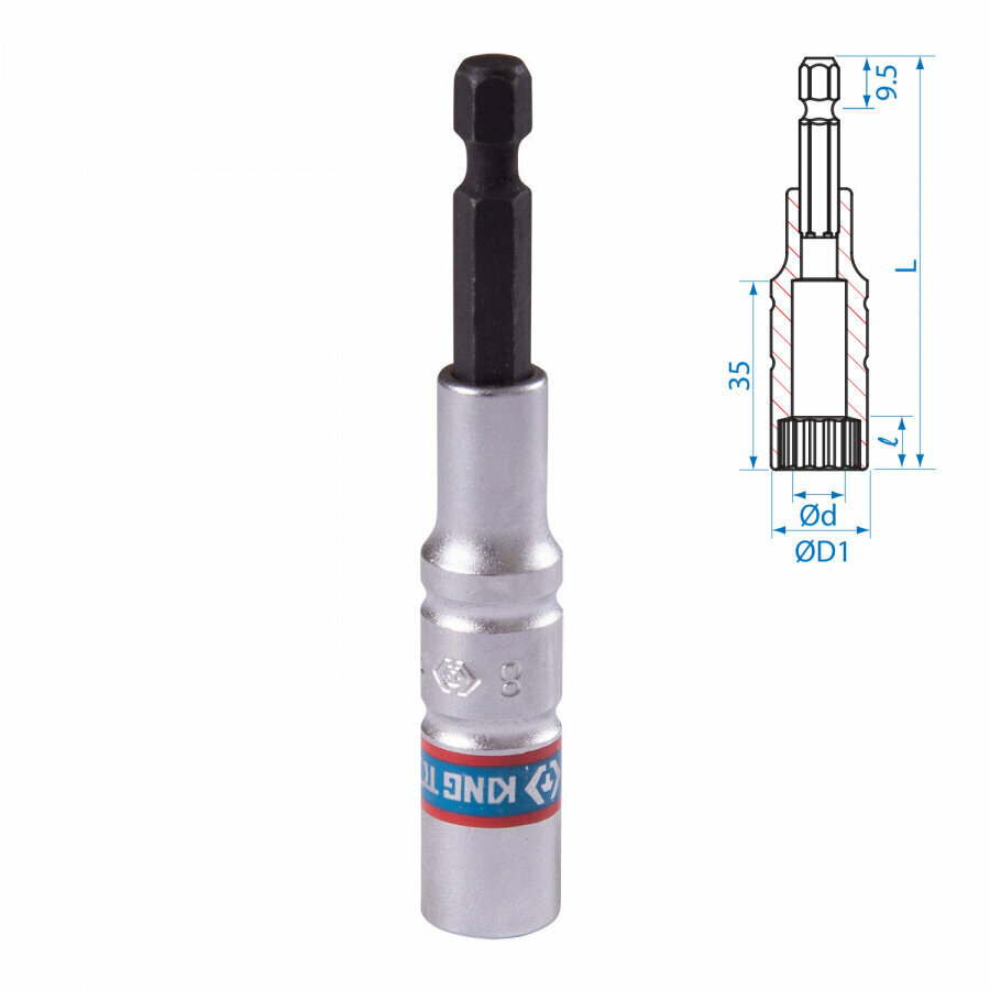 Головка для шуруповерта двенадцатигранная 1/4", 8 мм, L = 80 мм KING TONY 76B808M