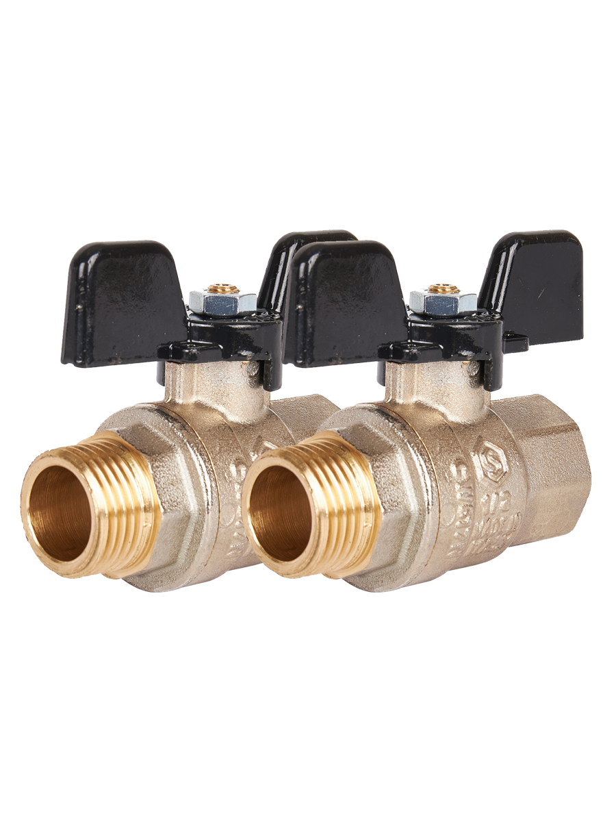 Кран шаровой полнопроходной STOUT - 1/2" (НР/ВР, ручка-бабочка черная, 2шт)