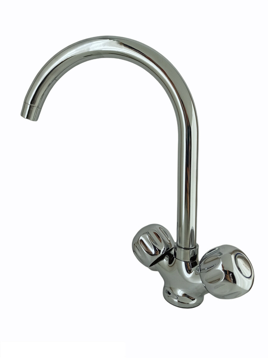 Смеситель для кухни Dokorona двухвентильный из латуни, крепление на гайке, цвет глянцевый хром.