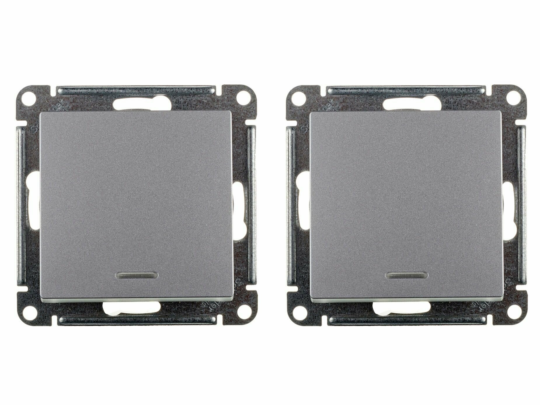 Выключатель Schneider Electric Atlas Design ATN000313 одноклавишный скрытая установка алюминий с подсветкой (2 шт.)