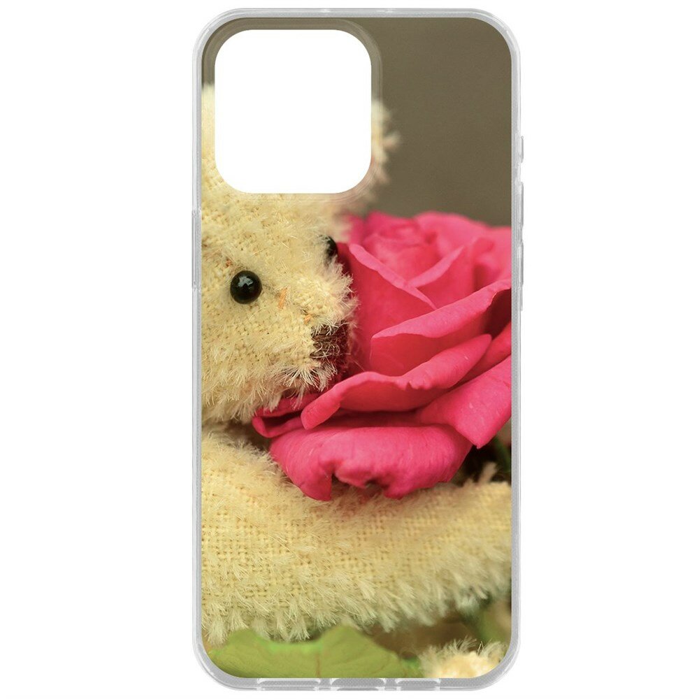 Чехол-накладка Krutoff Clear Case Медвежонок с розой для iPhone 15 Pro Max