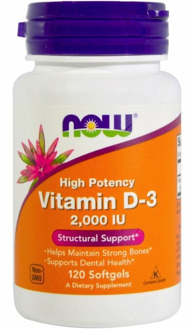 NOW Vitamin D-3 2000 IU 120 гел. капсул, Витамин Д-3 2000 МЕ
