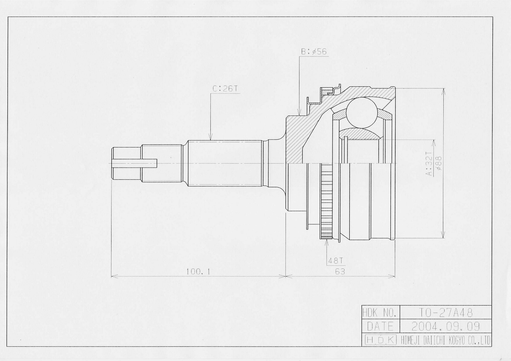 HDK TO027A48 шрус внешний с кольцом abs toyota camry (sed) 5sfe 2200cc