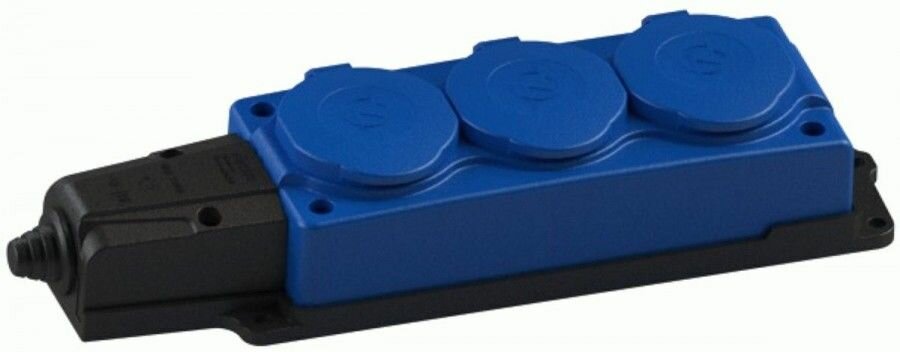 Штепсельная 3-ая розетка с крышкой каучук синяя IP54