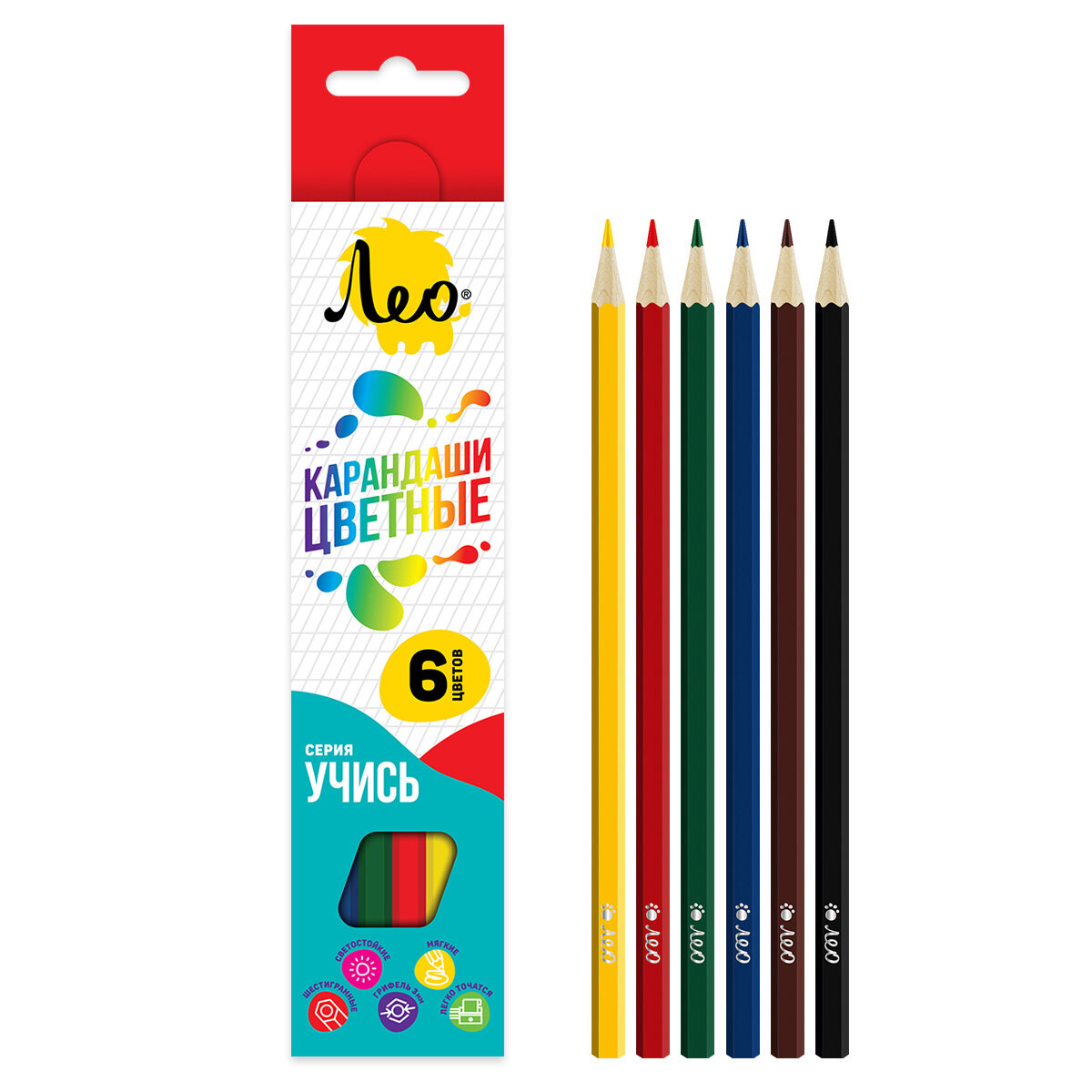 Набор цветных карандашей "Лео" "Учись" LNSCP-06 заточенные 6 цв.