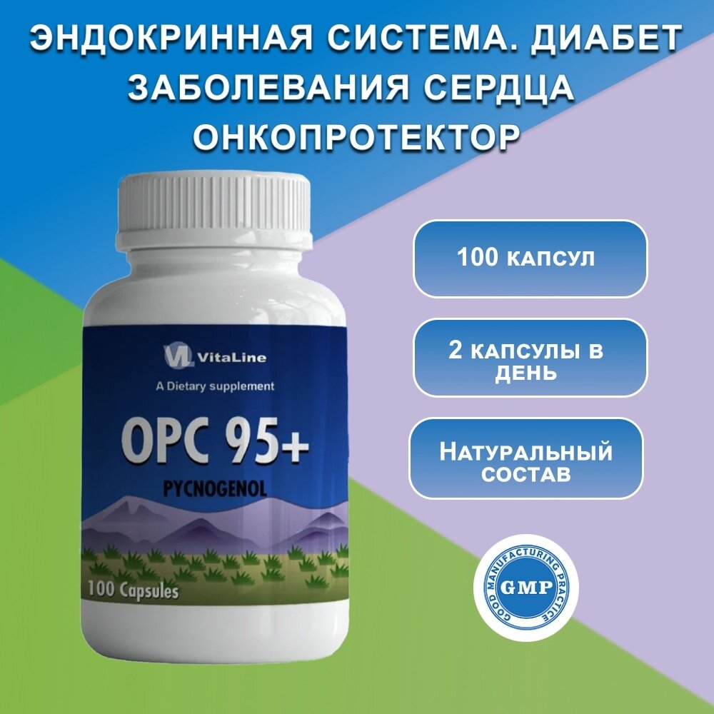 ОРС 95+ Пикногенол, OPC 95+ Pycnogenol, Vitaline, 192 мг