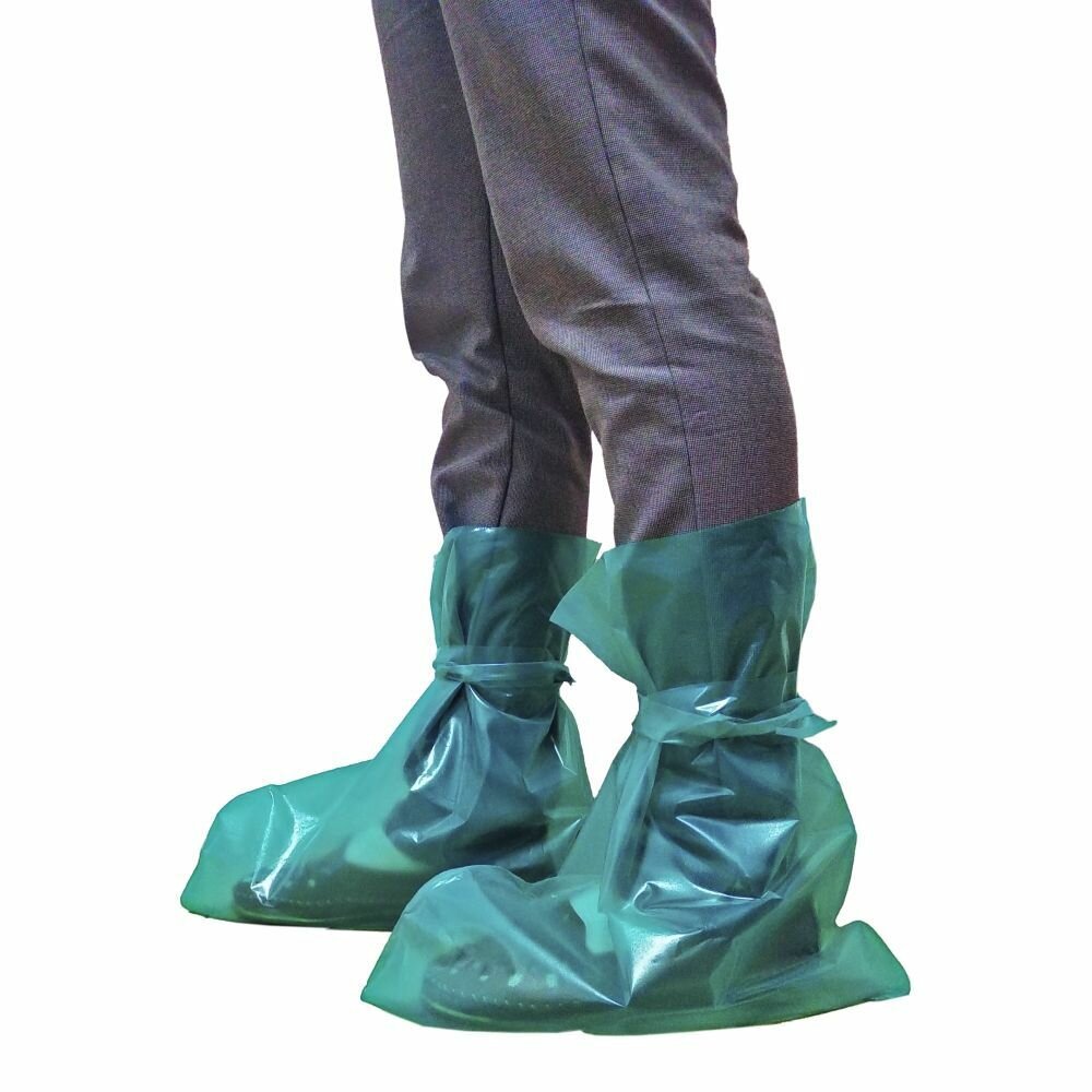 25 пар. Бахилы одноразовые, высокие, на завязках, 60 мкр, высота 41 см, 50 шт.