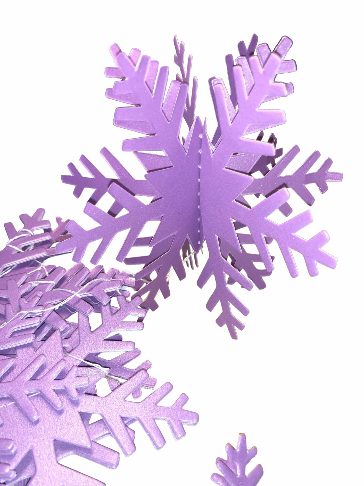 Рождественские снежинки, украшения 3D, Гирлянда 280 см сиреневая