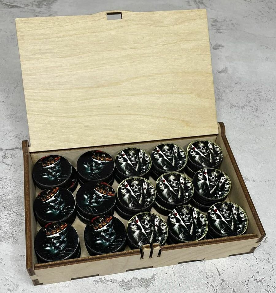 Фишки для нард "Король и Дама", размер 27 мм, комплект 30 шт, деревянные, в кейсе для хранения