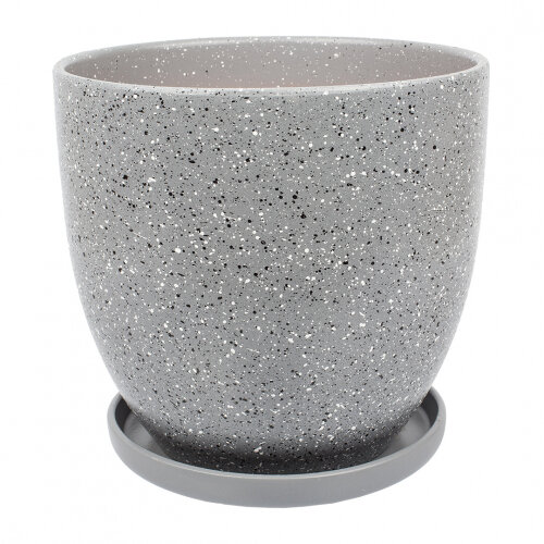 Горшок керамический Вещицы Терраццо с подставкой 4,7 л, серый, BH-91-3