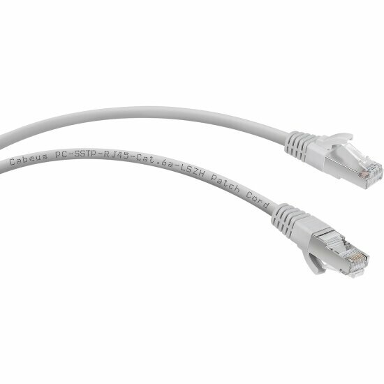 Патч-корд Cabeus S/FTP PC-SSTP-RJ45-Cat.6a-5m-LSZH категория 6а (10G), 2xRJ45/8p8c, экранированный, серый, LSZH, 5м
